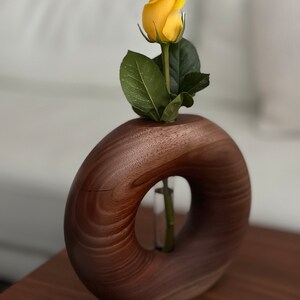 Walnut Donut Vase With Glass Insert - Etsy