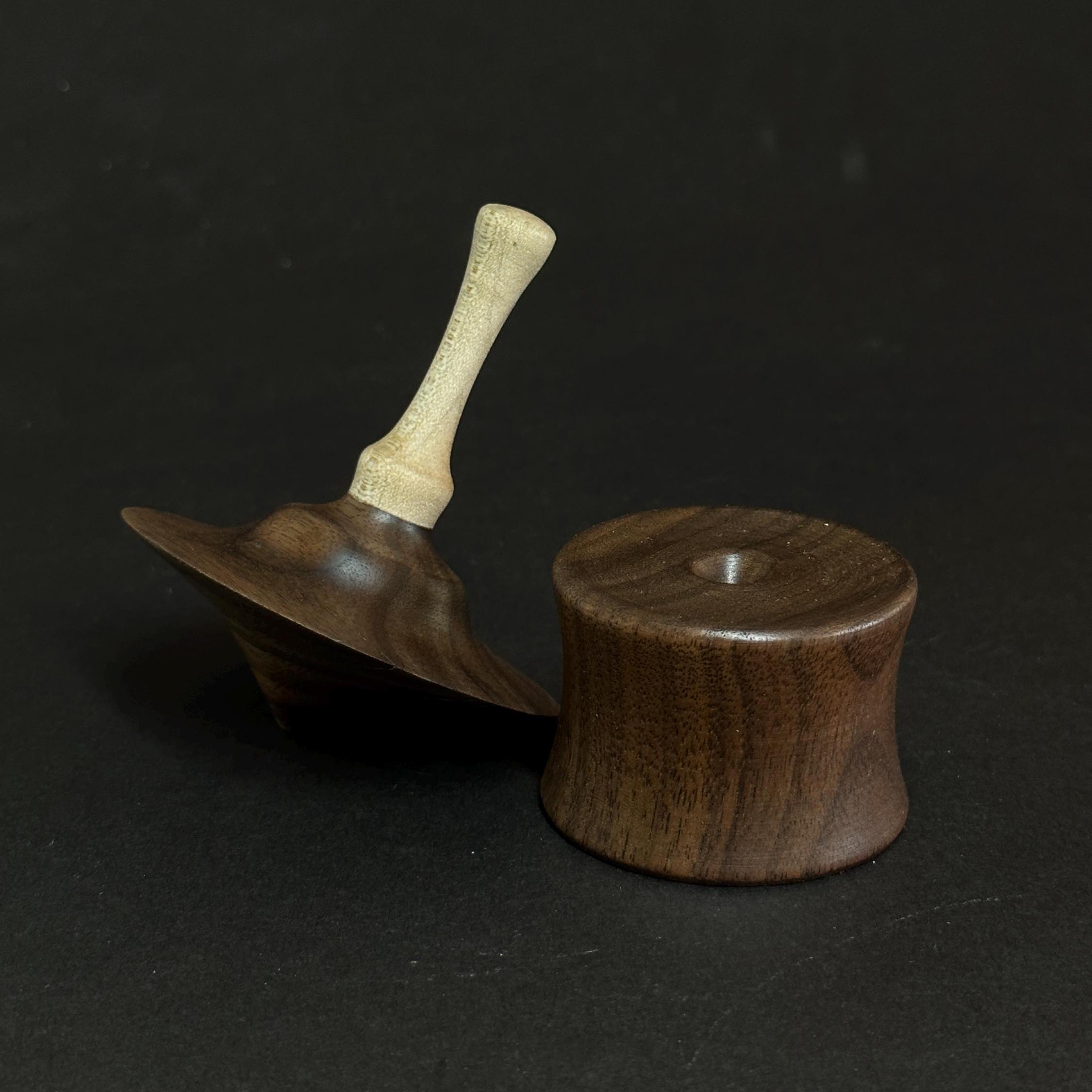 The Hand Turned Black Walnut Premium Spinning Top Toy With Stand - Etsy
