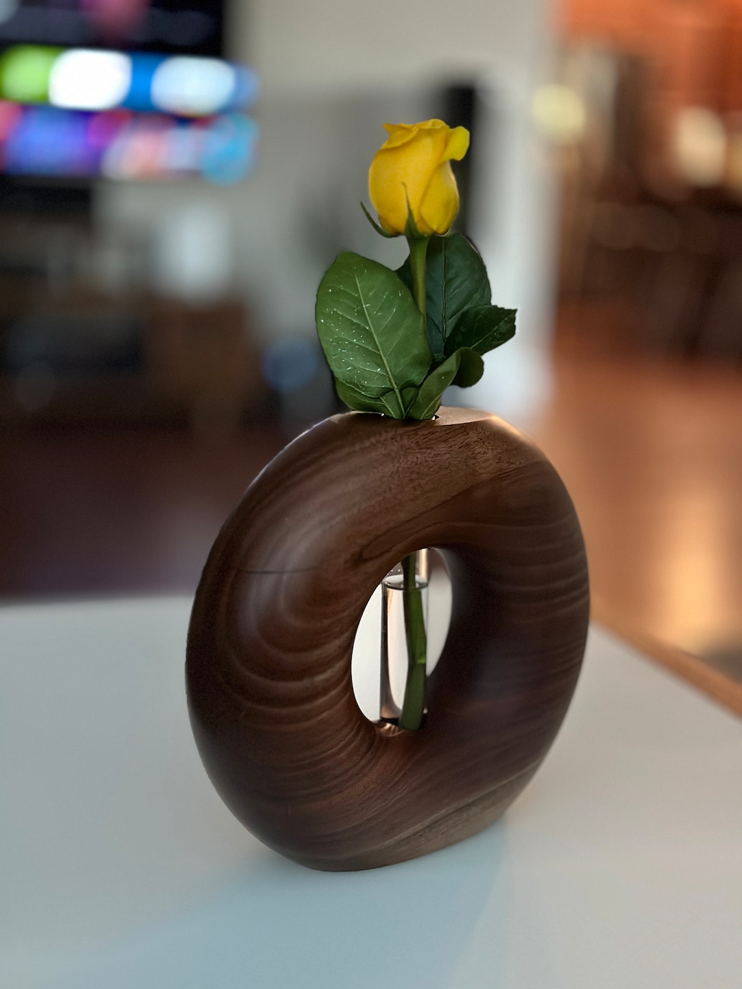 Walnut Donut Vase With Glass Insert - Etsy