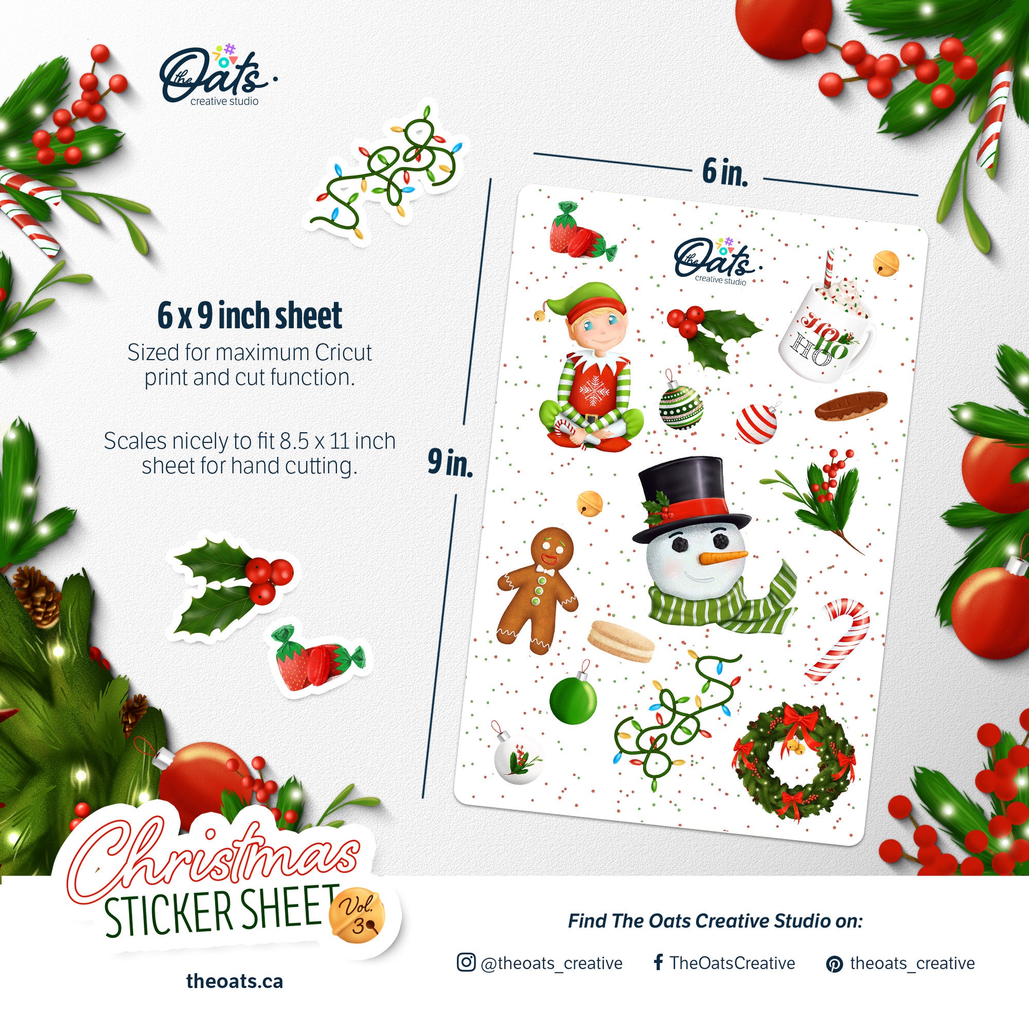 Printable Christmas Sticker Sheet Print and Cut Sticker - Etsy