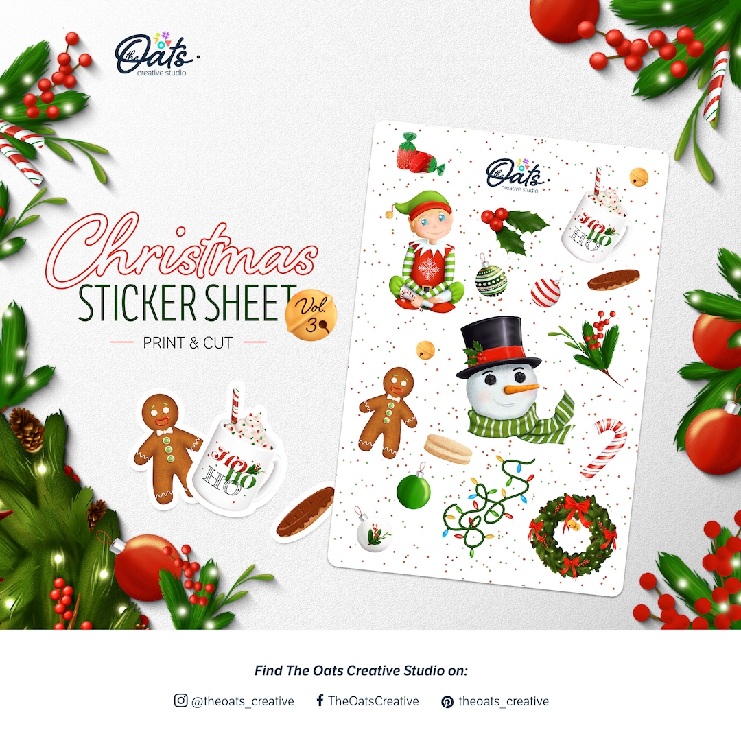 Printable Christmas Sticker Sheet Print and Cut Sticker - Etsy