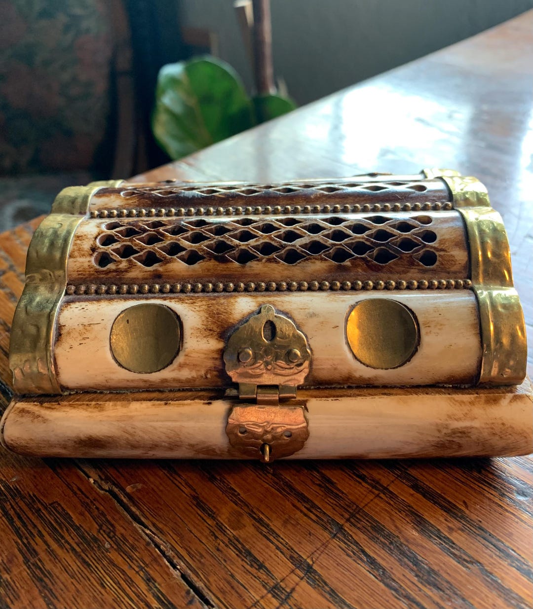 Vintage Camel Bone and Brass Lined Box - Etsy