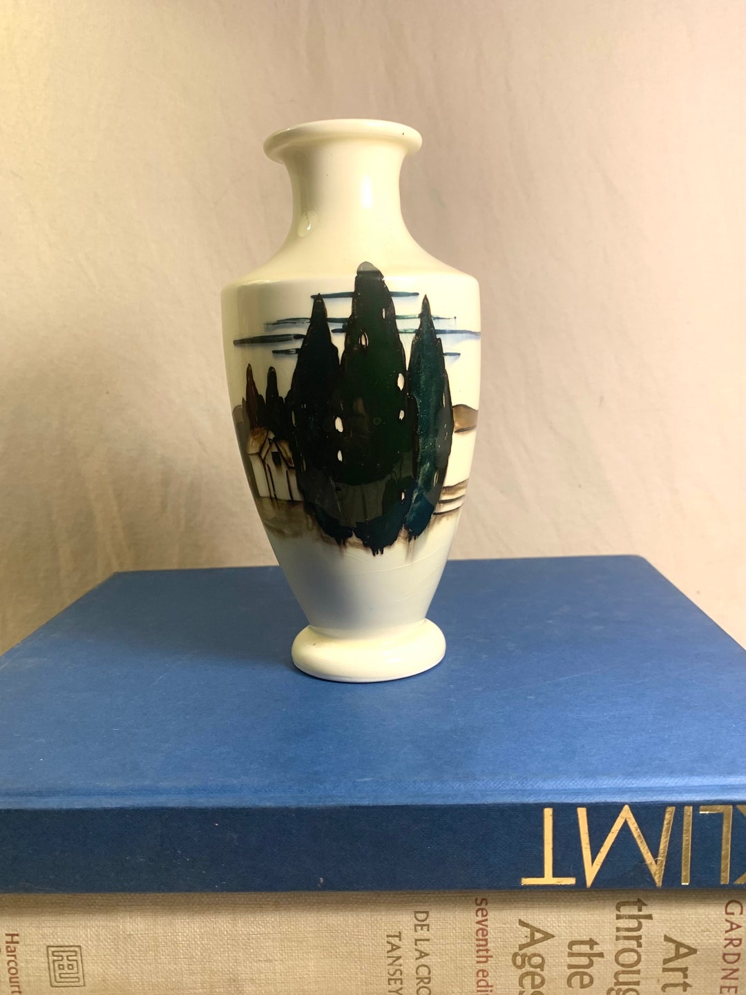 Vintage Ceramic Hand Painted Landscape Pottery Vase - Etsy