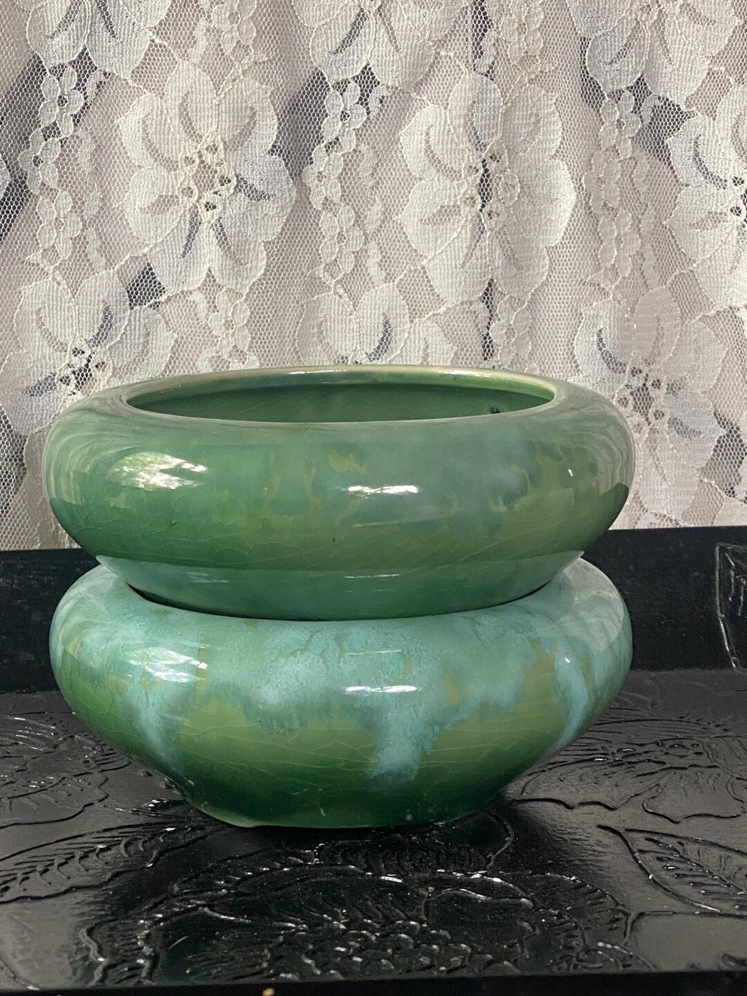 Vintage Mccoy Pottery Planters: Blue/green Drip Glaze, MCM Decor - Etsy