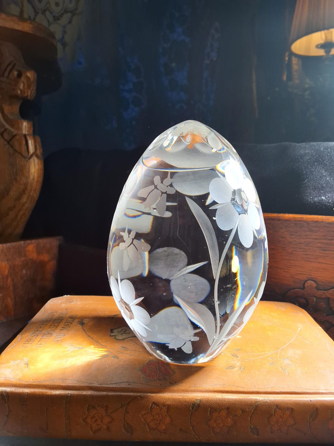 Crystal Egg Paperweight With Etched Bees and Flowers - Etsy