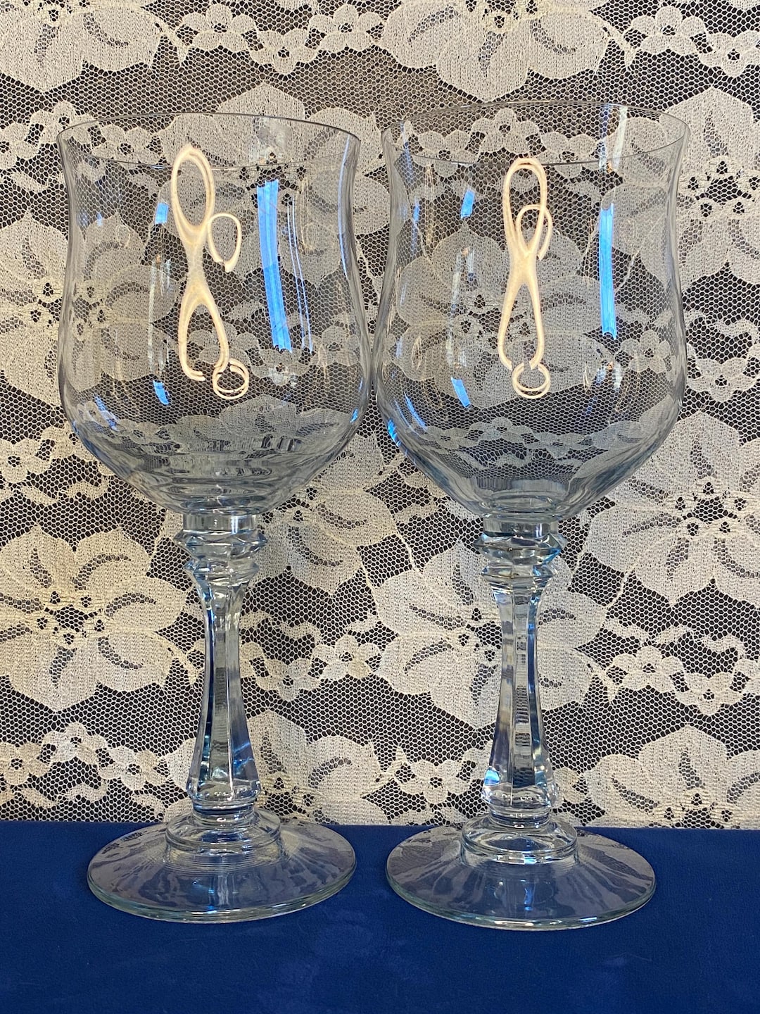 Two Large Vintage Light Blue Crystal Wine Glasses Goblets - Etsy