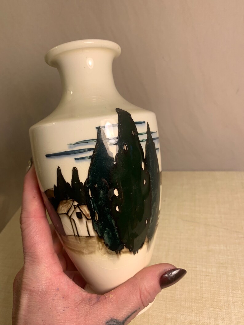 Vintage Ceramic Hand Painted Landscape Pottery Vase - Etsy