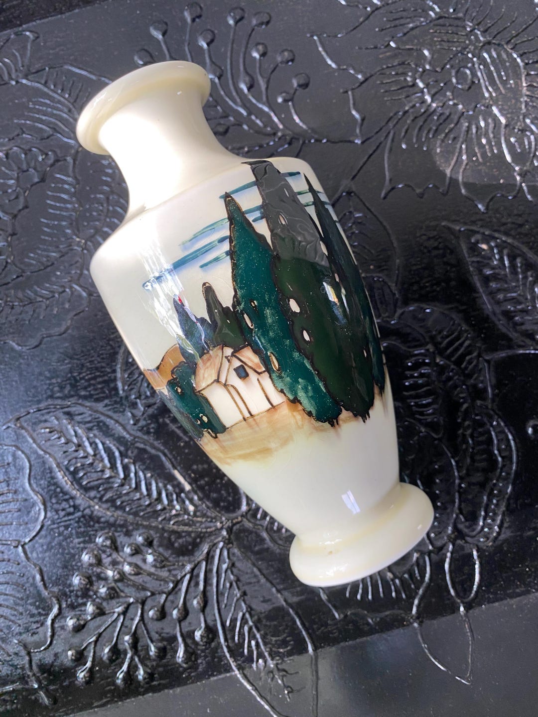 7.5" Vintage Ceramic Hand Painted European Countryside/ Landscape ...