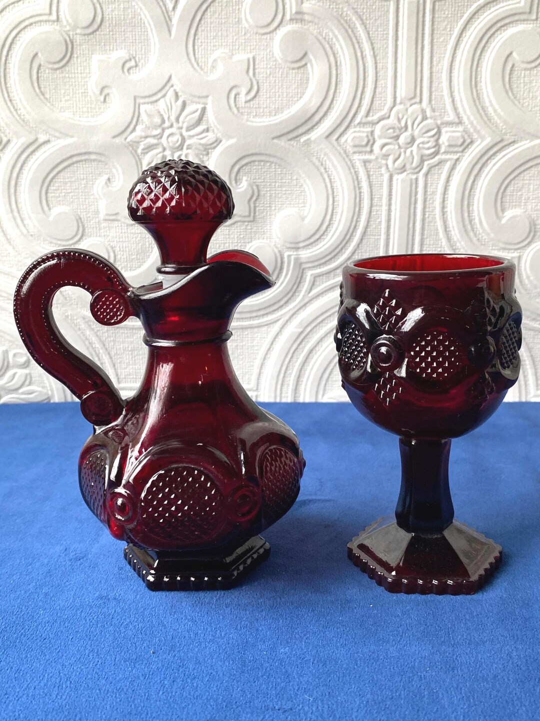 Vintage Avon Cape Cod Ruby Red Glass Cruet and Small Goblet - Etsy