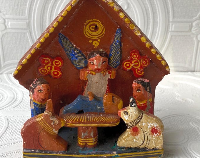 Vintage Hand Carved Wooden Folk Art Nativity Scene | Vintage Christmas ...