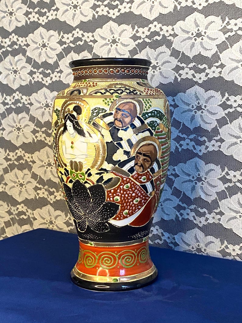 10" Vintage Japanese Satsuma Geisha Porcelain Vase - Etsy