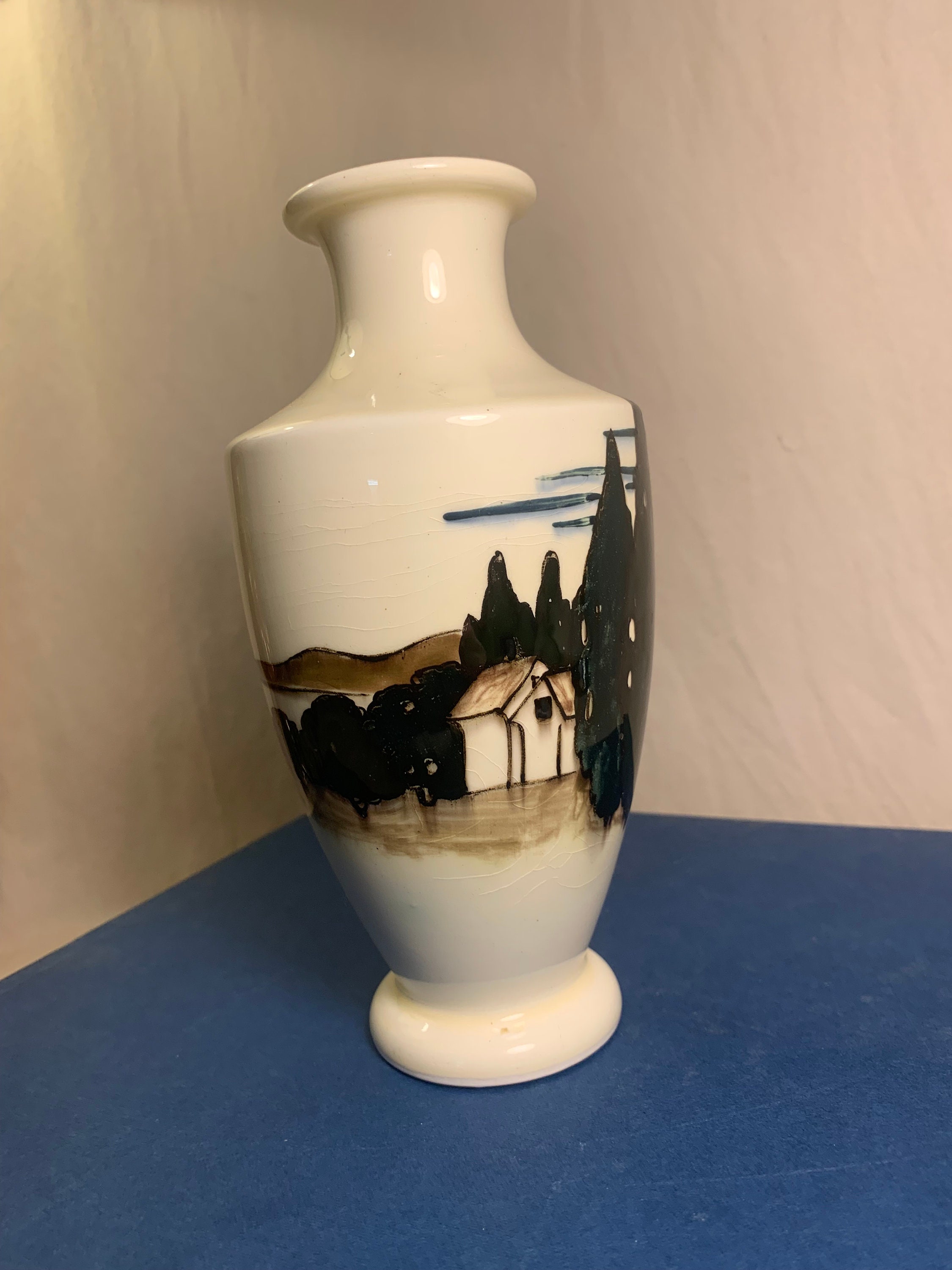 Vintage Ceramic Hand Painted Landscape Pottery Vase - Etsy