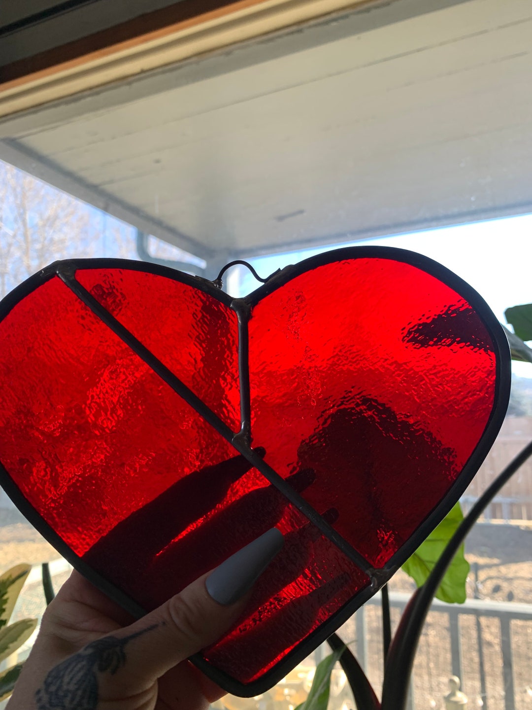 Vintage Handmade Stained Glass Red Heart Suncatcher - Etsy