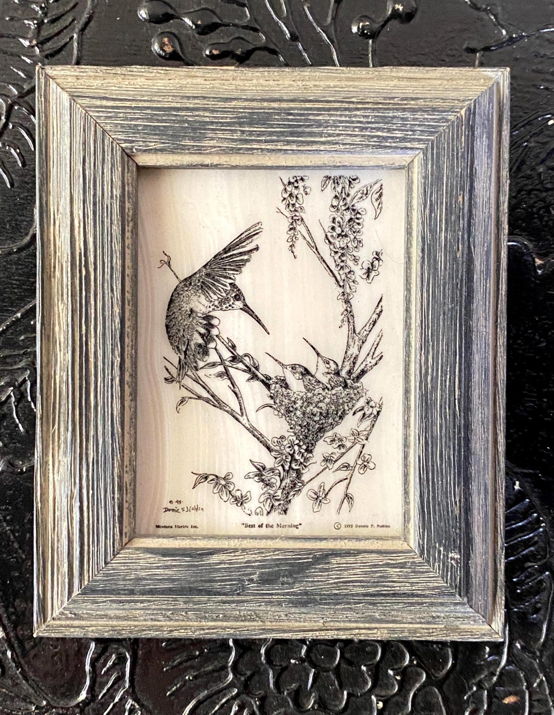 Vintage Etched Hummingbird With Nest in Wooden Frame - Etsy