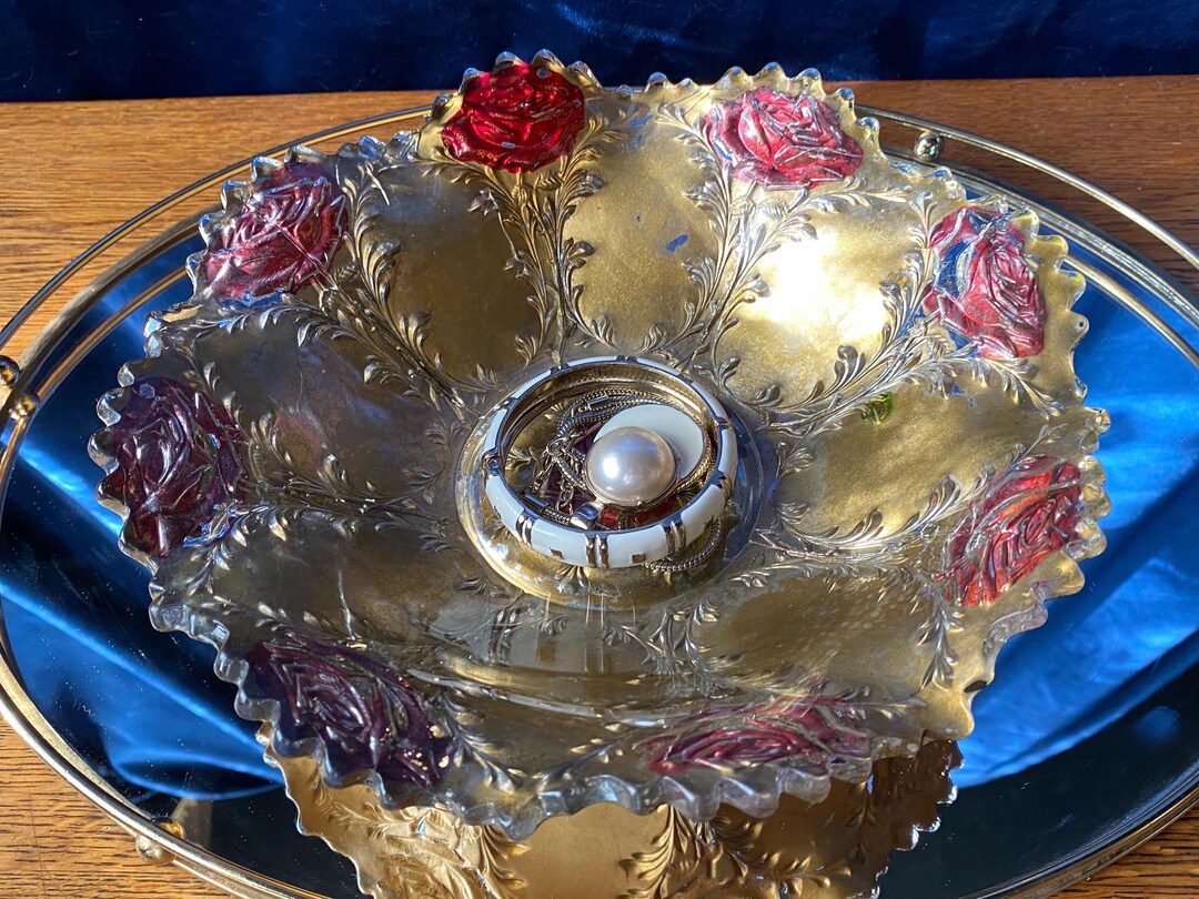 Antique Red and Gold Rose Goofus Glass Display Bowl - Etsy