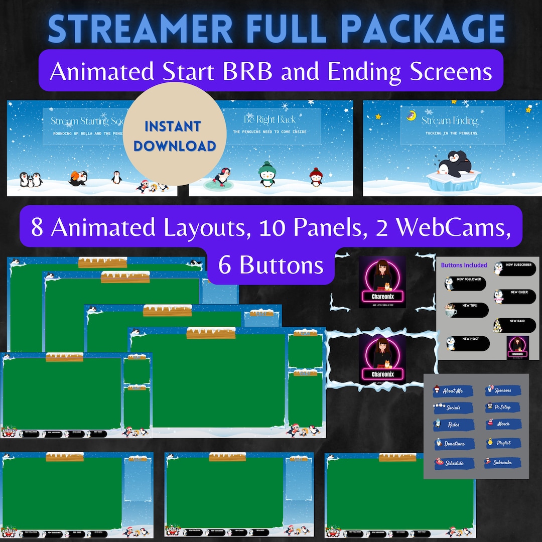 Stream Package Animated Live Stream Starting BRB End Screen Overlays 6 ...