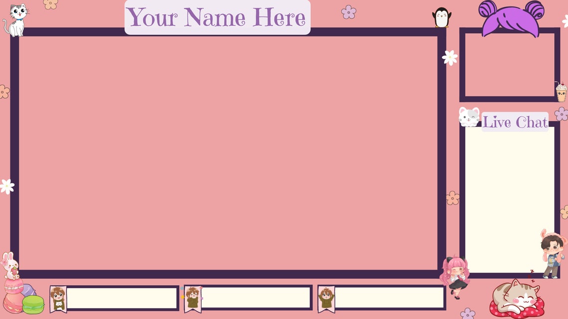 Cute Overload Kawaii Live Stream Layout With Cats, Cute Kids, Penguins ...