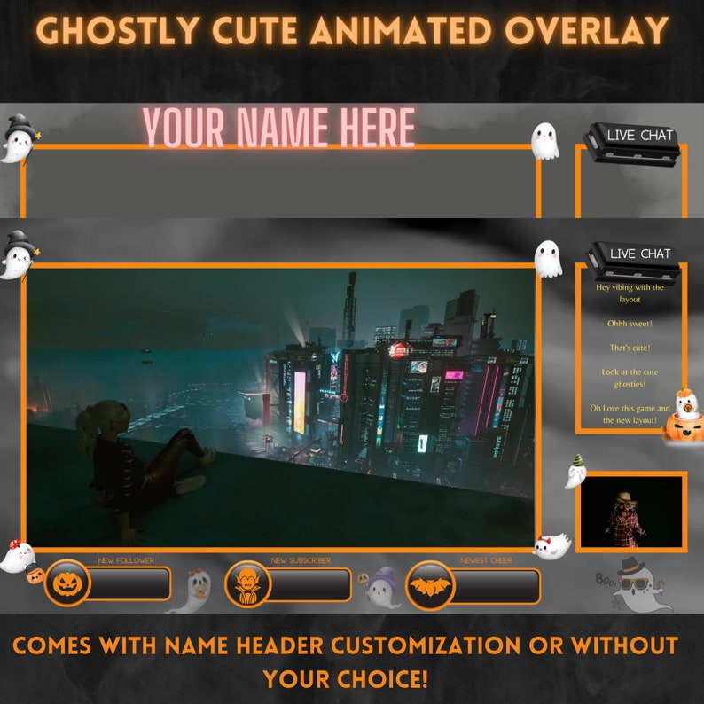 Ghostly Cute Animated Halloween Overlay for Streamers, Custom Layout ...