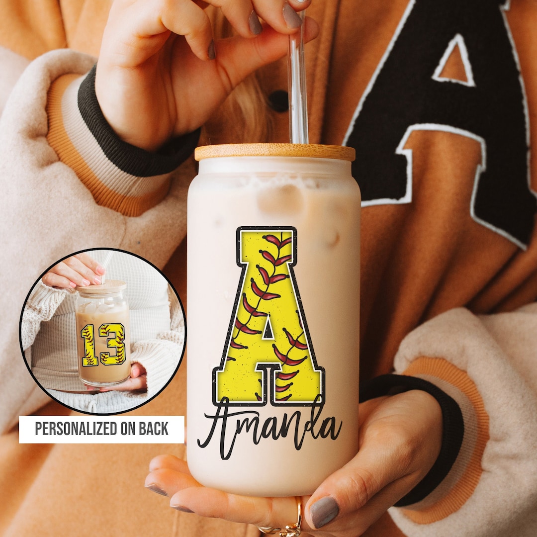 Personalized Softball Gift for Girls Frosted Iced Coffee Cup Softball ...