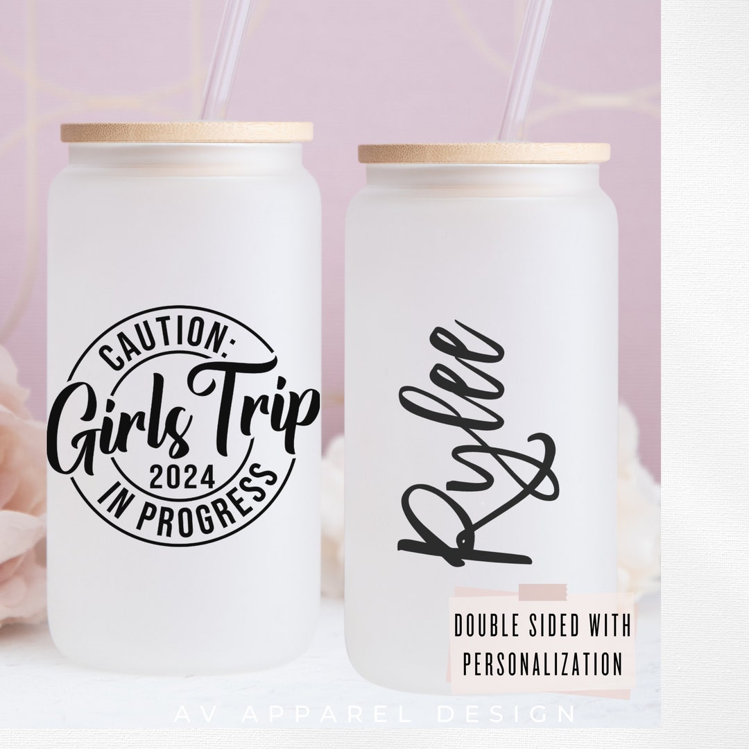 Girls Trip Personalized Iced Coffee Cup Glass Tumbler Girls Vacation ...