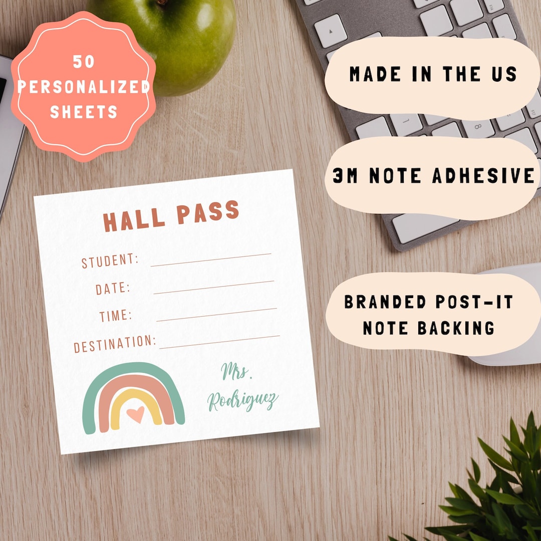 Personalized Teacher Hall Pass, Note Pads, Custom Stationary, Classroom ...