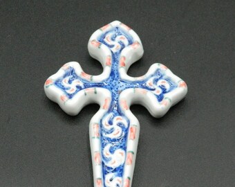 Blue and White Porcelain Cross - Etsy