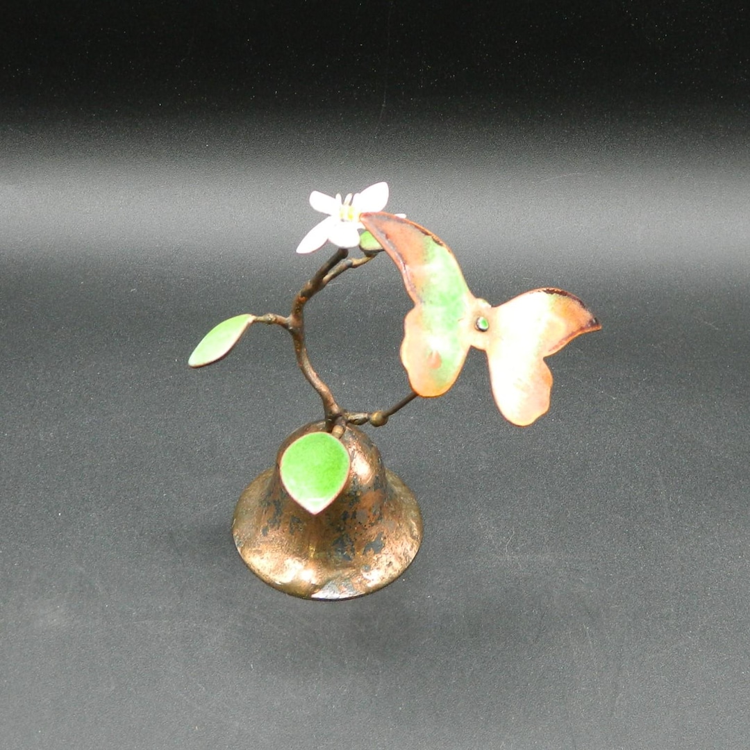 Bovano of Cheshire Butterfly and Flower Enamel on Copper Bell, AS IS - Etsy
