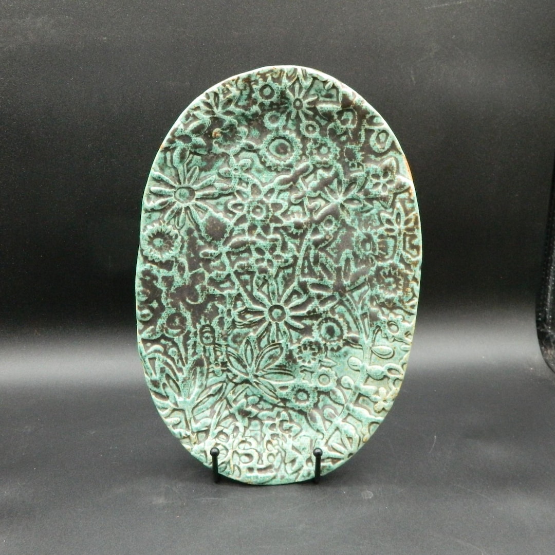Studio Pottery Floral Embossed Tray With Verdigris Finish - Etsy