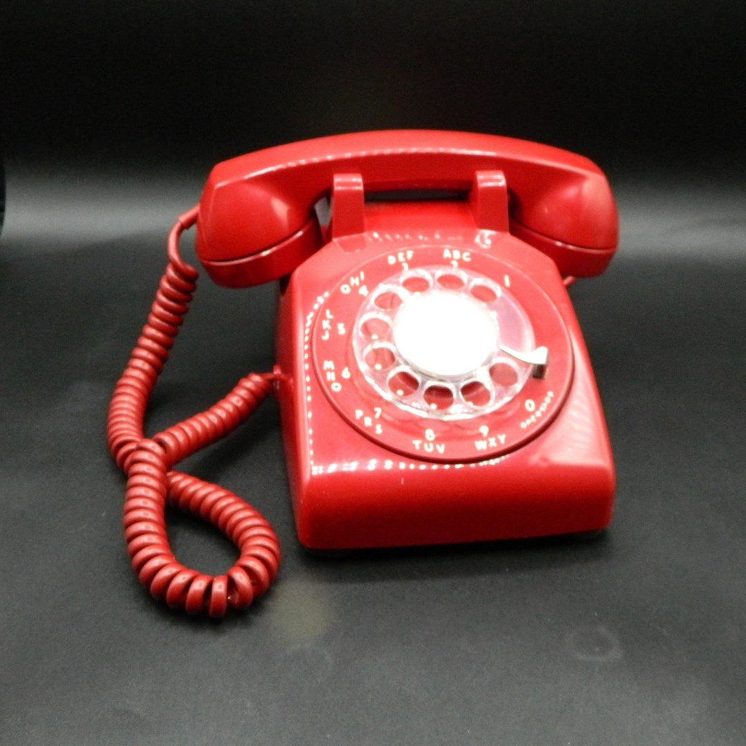 Desk Phone Red Rotary Ca. 1970's Bell Systems Western Electric Hardwire ...