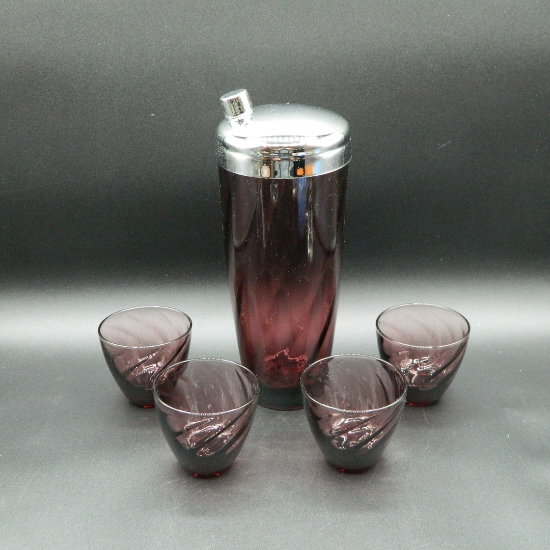 Hazel Atlas Amethyst Swirl Moroccan Cocktail Shaker With 4 Glasses - Etsy