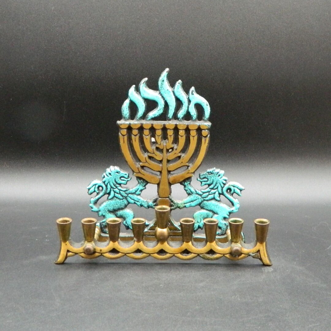 Menorah Lions of Judah Enameled Metal and Brass - Etsy