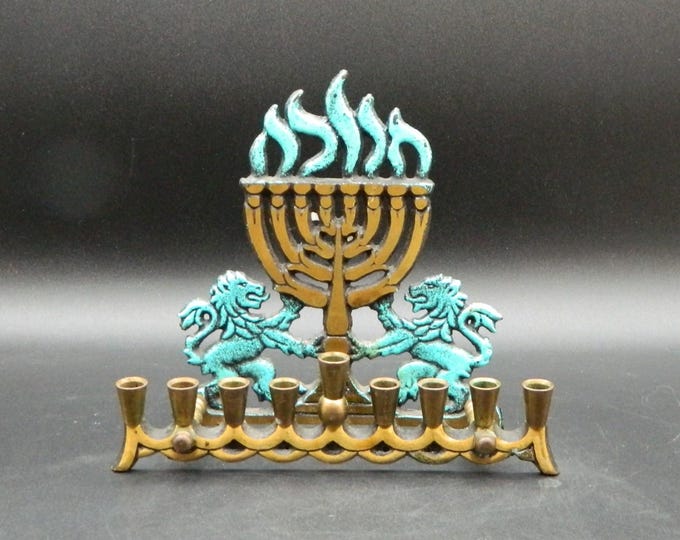 Menorah Lions of Judah Enameled Metal and Brass - Etsy