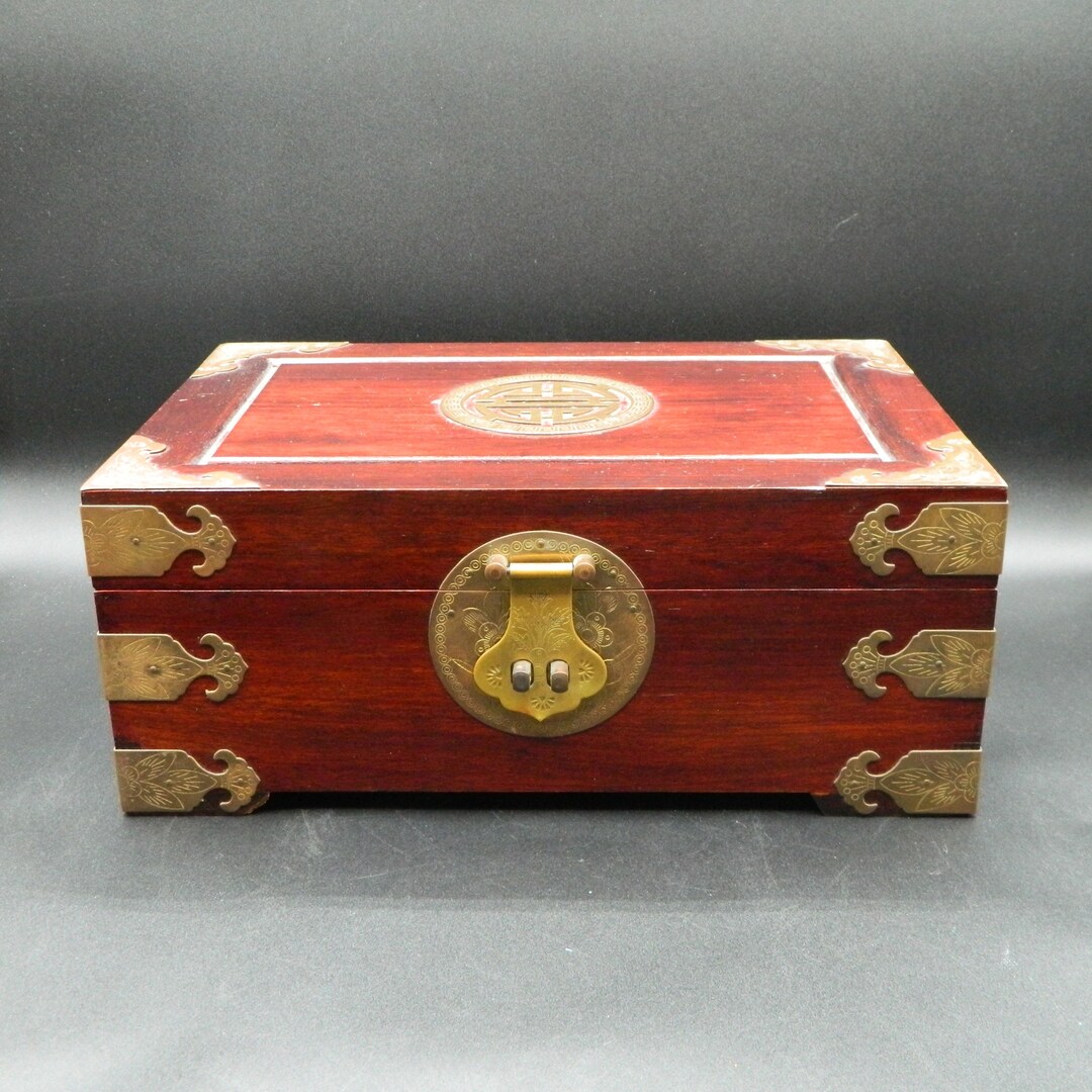 Wood and Brass Asian Jewelry Box - Etsy