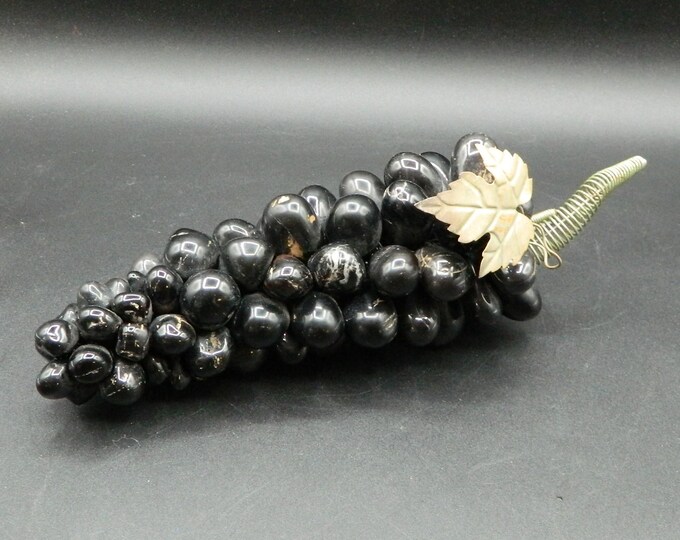 Grape Cluster Black Stone With Metal Leaf and Stem Detail 9"l - Etsy