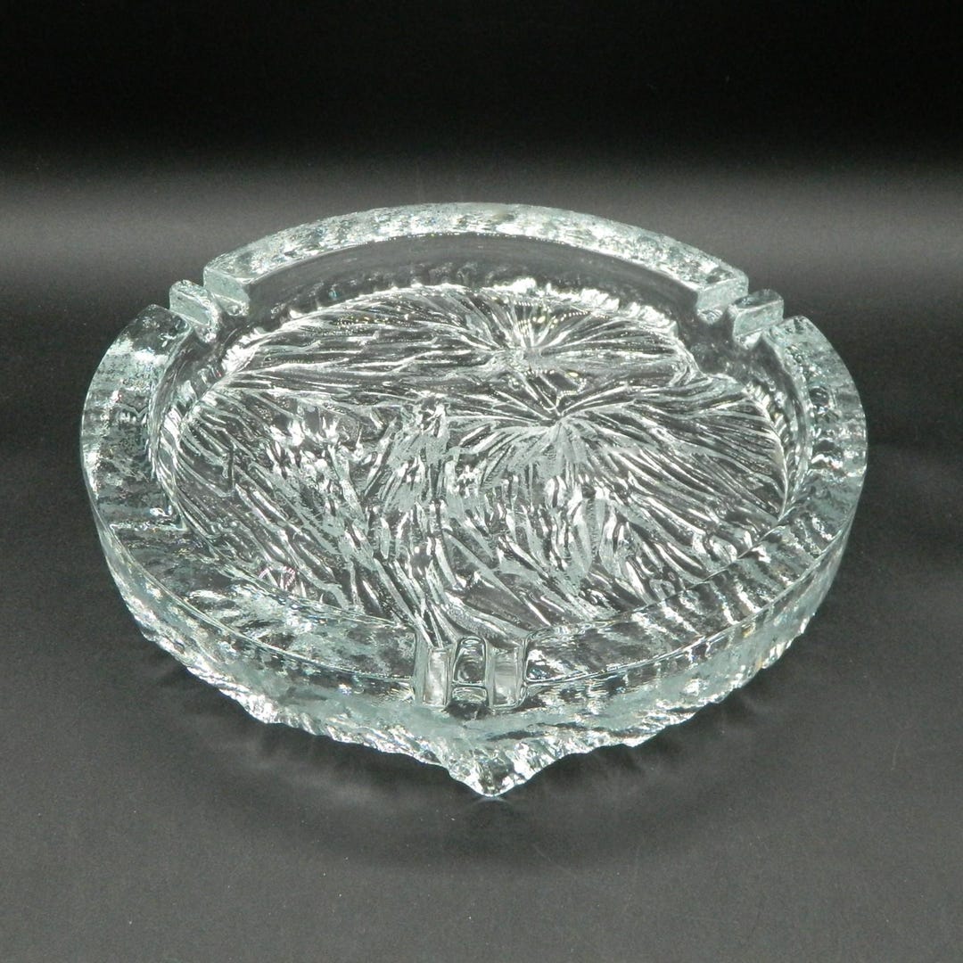 Blenko #814 Heavy Clear Glass Tree Bark MCM Footed Ashtray Tray - Etsy