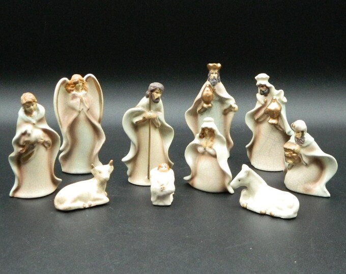 Nativity Set Mini Pastel Stoneware With Crackle Finish, 10 Pcs. - Etsy