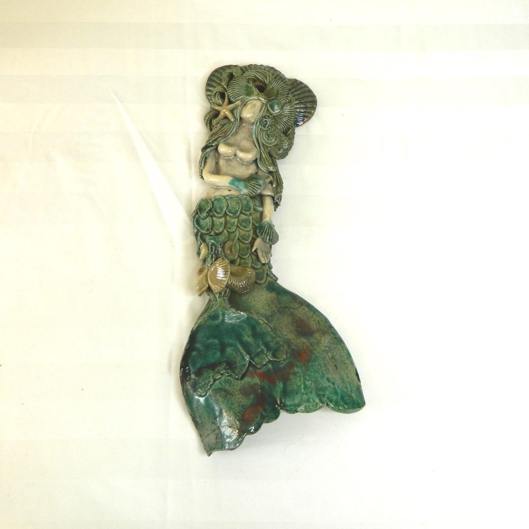 Studio Art Raku Pottery Mermaid With Koi Fish Wall Hanging by Sherrie ...