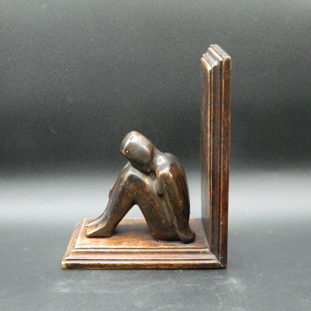 Bookend Ceramic Woman Resting Figure on Wood Base - Etsy