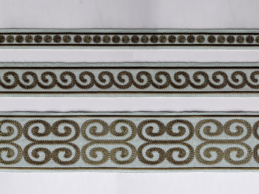 Band Embroidered in Green, Trim, Geometric Pattern Trim Embroidered ...