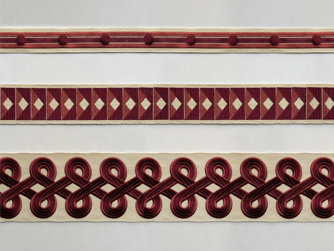 Red Embroidered Cotton Trim, Curtain Trim, Throw Pillow Trim ...