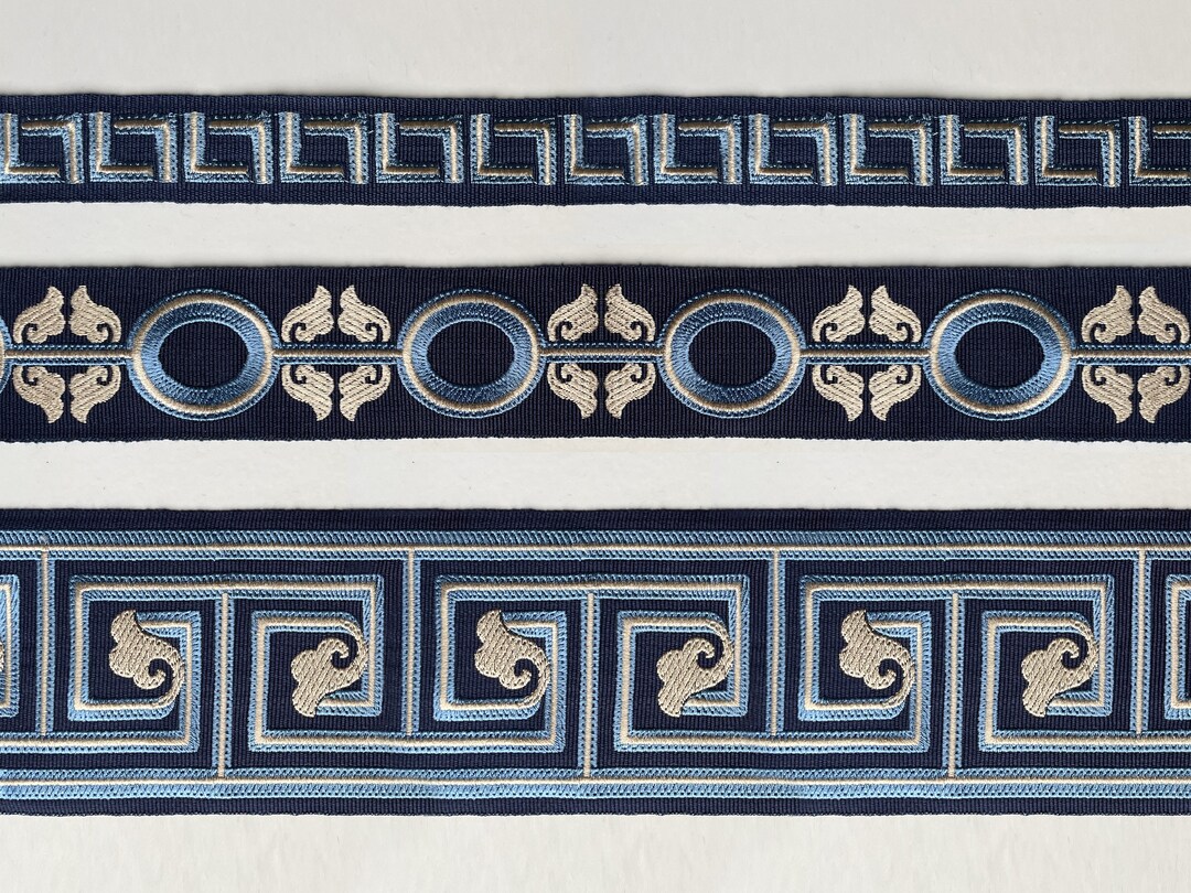 Blue Embroidery Trim, Geometric Pattern Trim, Curtain Trim, Decorative ...