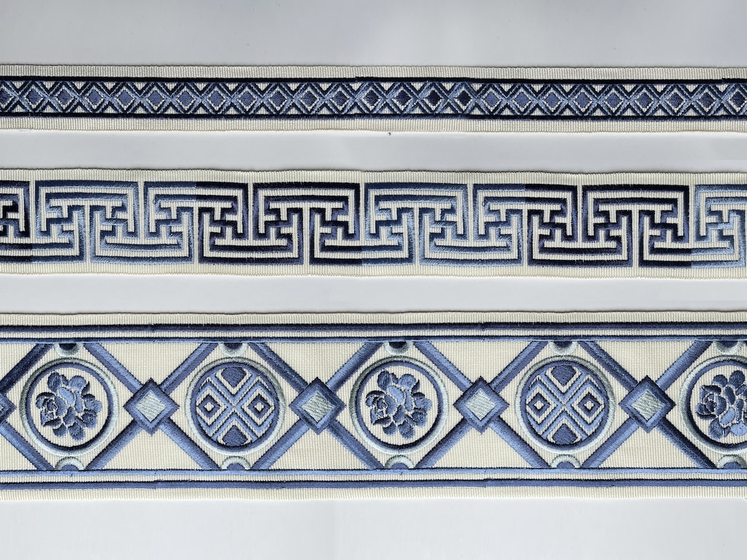 Blue Embroidery Trim, Geometric Pattern Trim, Curtain Trim, Decorative ...