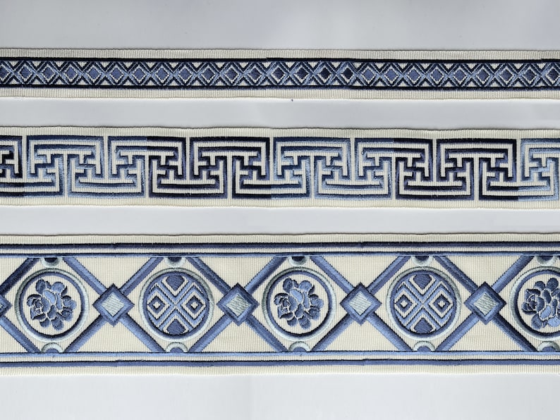 Blue Embroidery Trim, Geometric Pattern Trim, Curtain Trim, Decorative ...