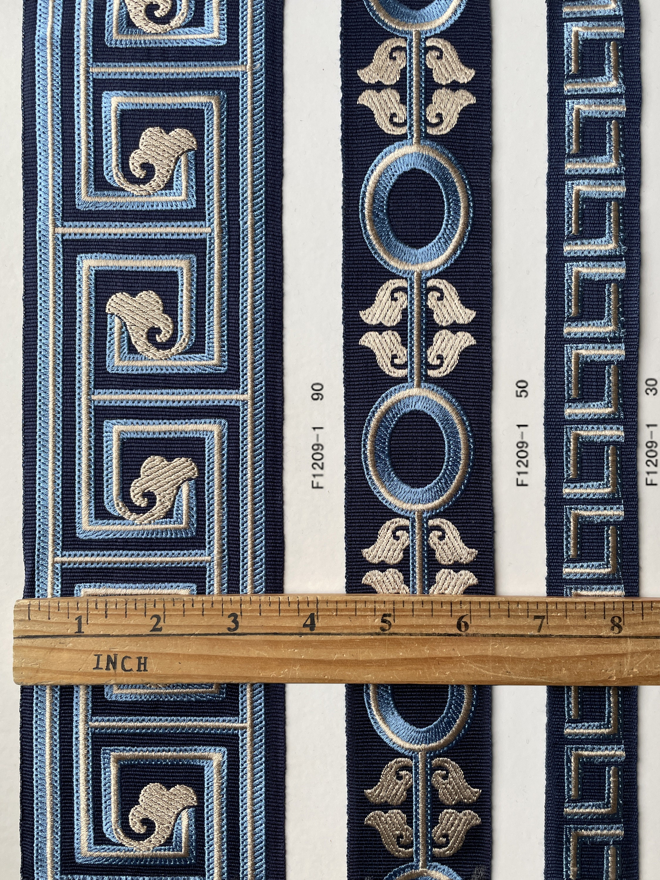 Blue Embroidery Trim Geometric Pattern Trim Curtain Trim - Etsy