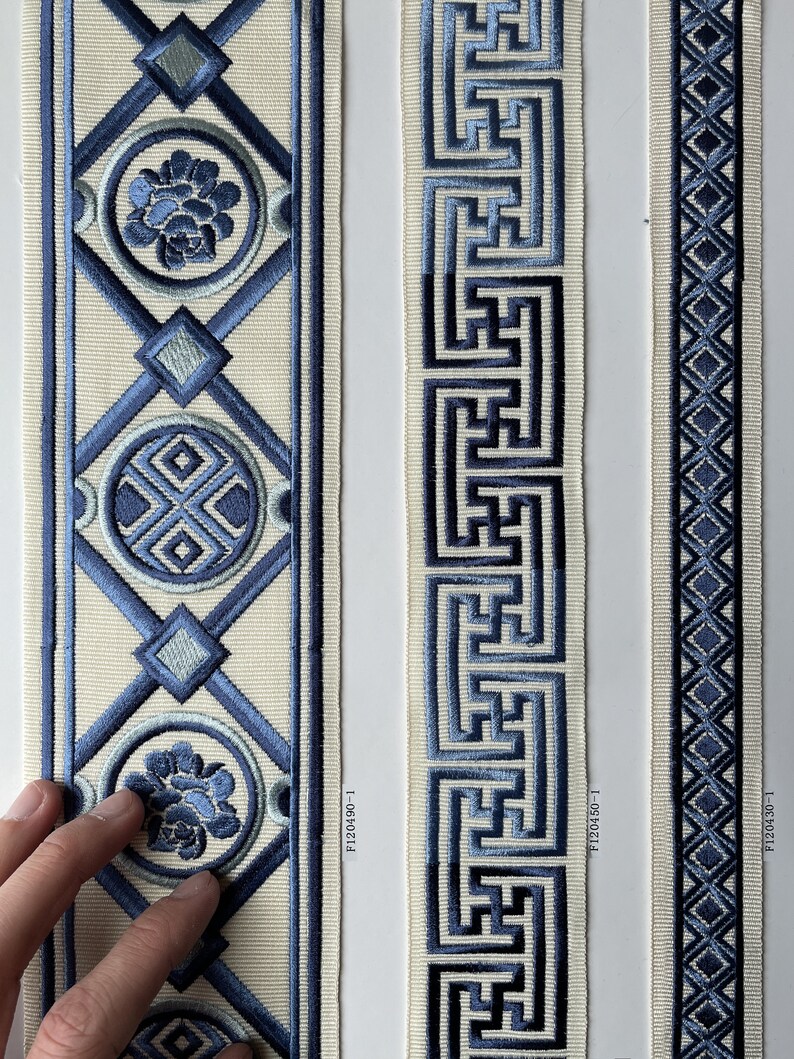 Blue Embroidery Trim, Geometric Pattern Trim, Curtain Trim, Decorative ...