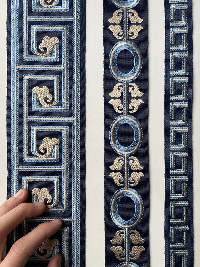 Blue Embroidery Trim Geometric Pattern Trim Curtain Trim - Etsy