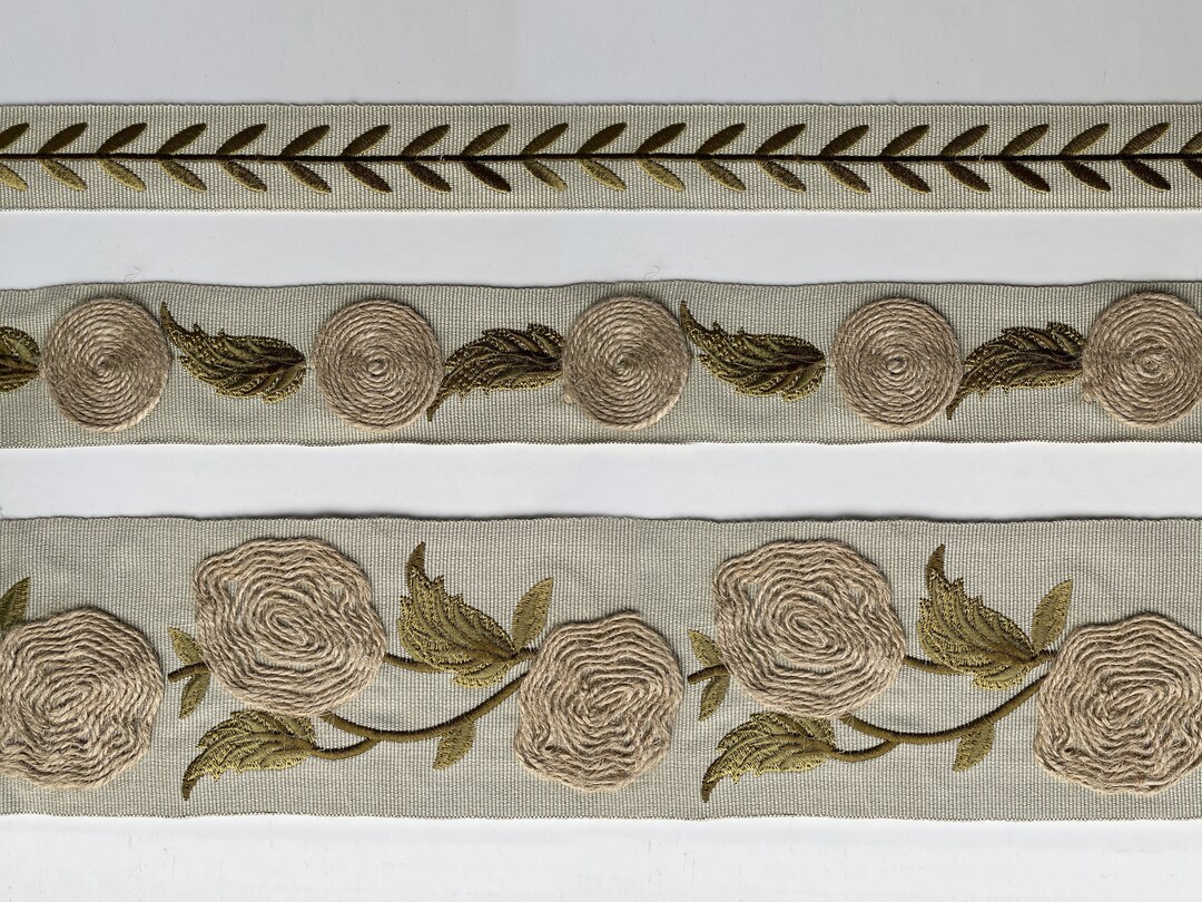 Green Embroidered Cotton Trim, Floral Trim, Curtain Trim, Roman Trim ...
