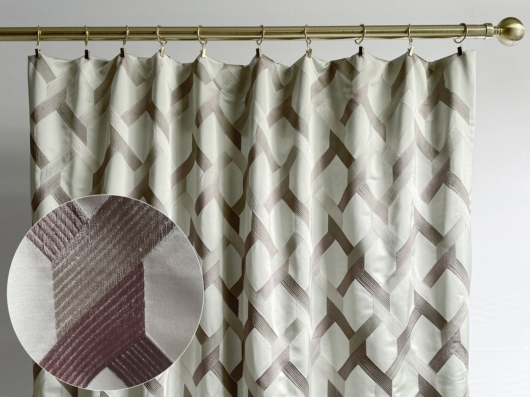 Green Embroidered Curtains Geometric Pattern Fabric - Etsy