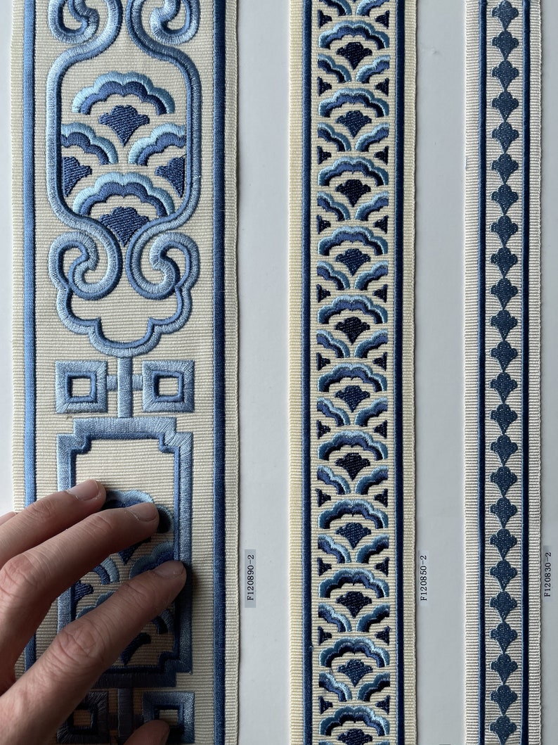 Blue Embroidery Trim Geometric Pattern Trim Curtain Trim - Etsy