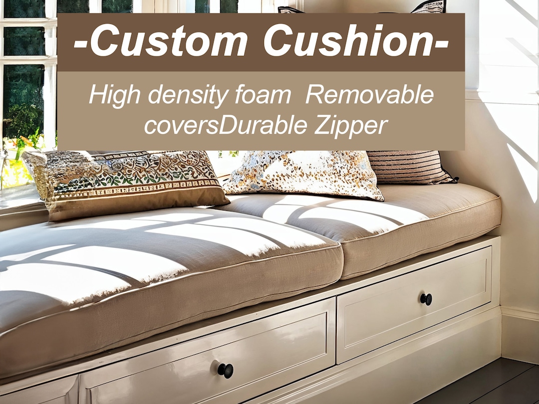 Custom Bay Window Seat Cushion,linen Window Seat Cushion,light Brown ...
